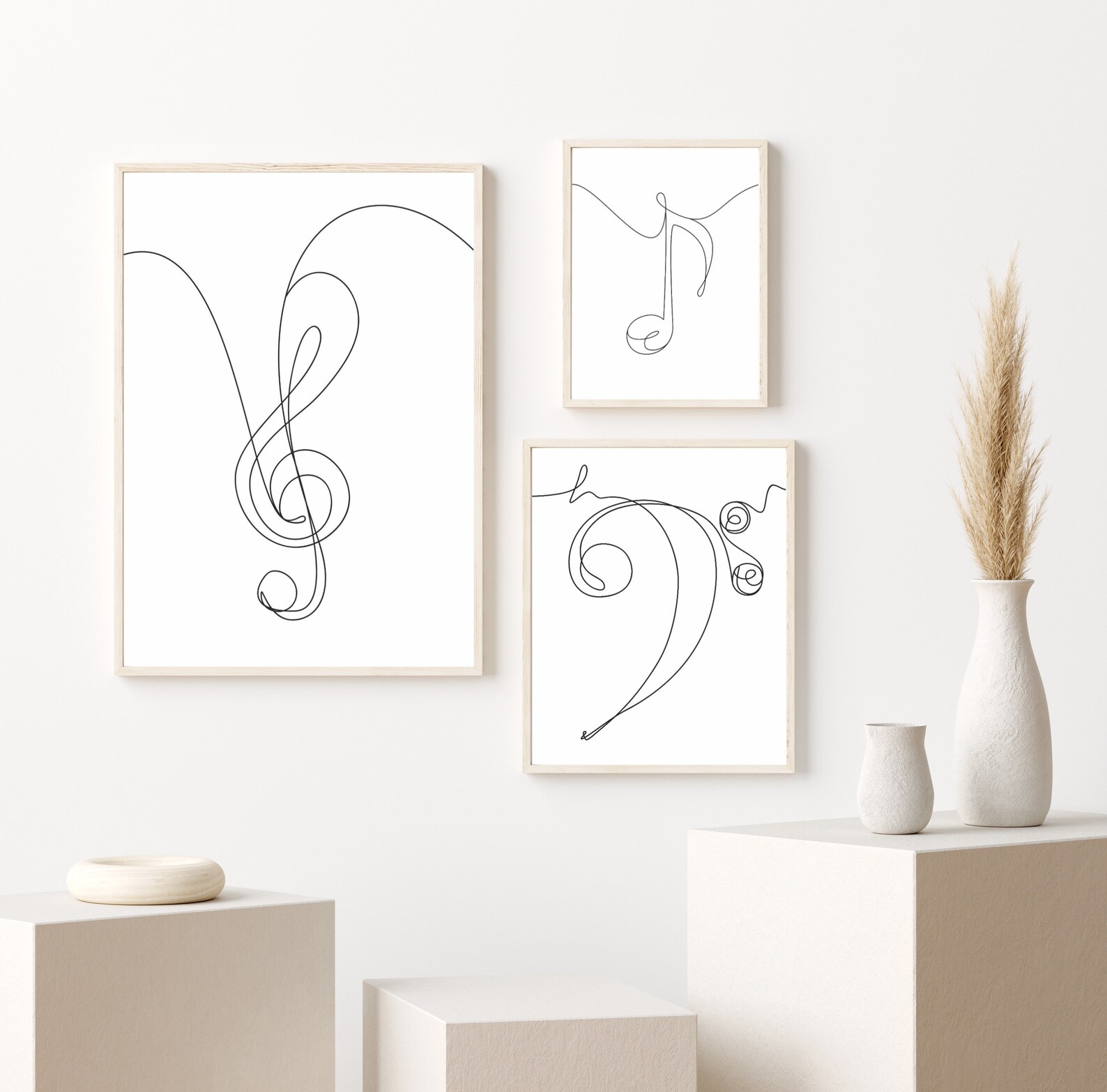 Musical Notes Set of 3. Treble Clef Eighth Note and Bass - Etsy