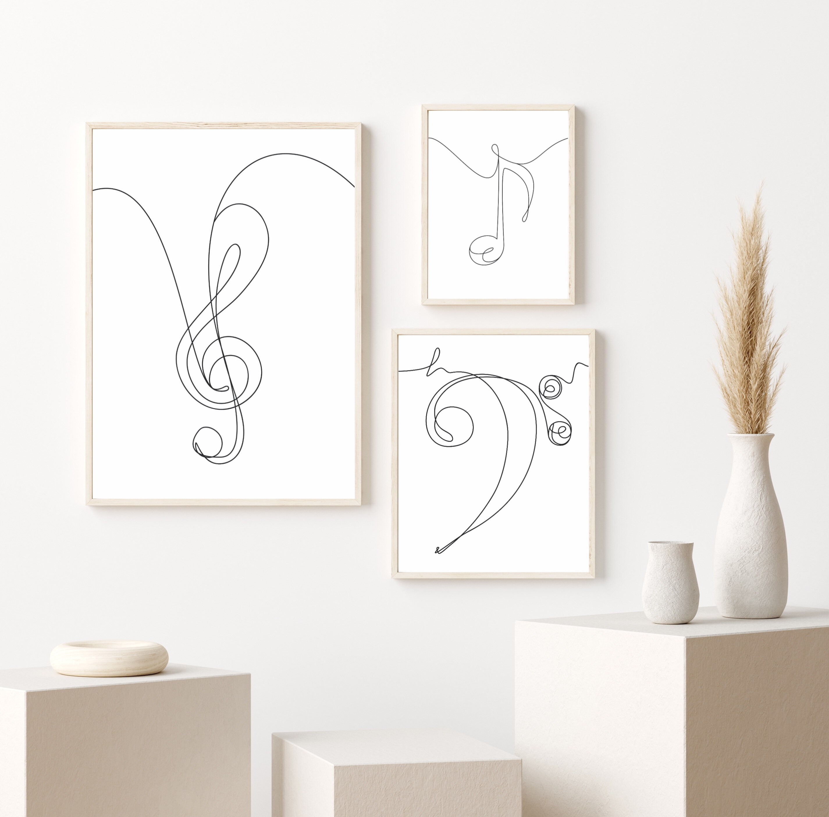 Musical Notes Set of 3. Treble Clef Eighth Note and Bass - Etsy