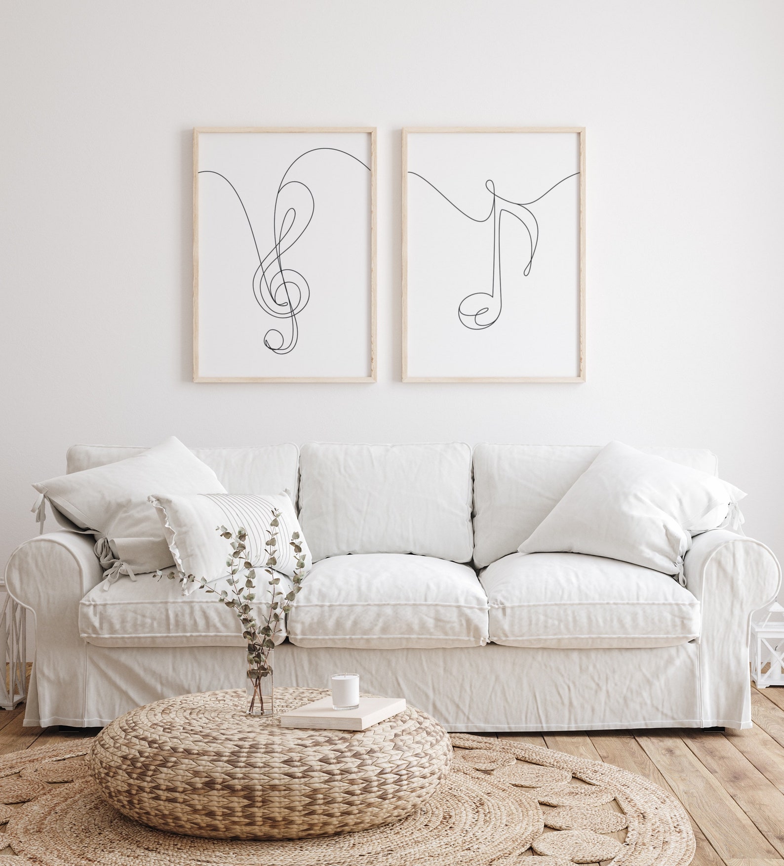 Musical Notes Set Of 2 Treble Clef And Eighth Note Print Etsy