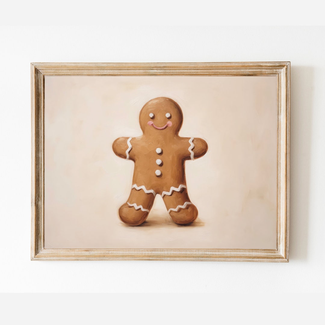 Gingerbread Man Christmas Print. Christmas Oil Painting Printable Wall ...