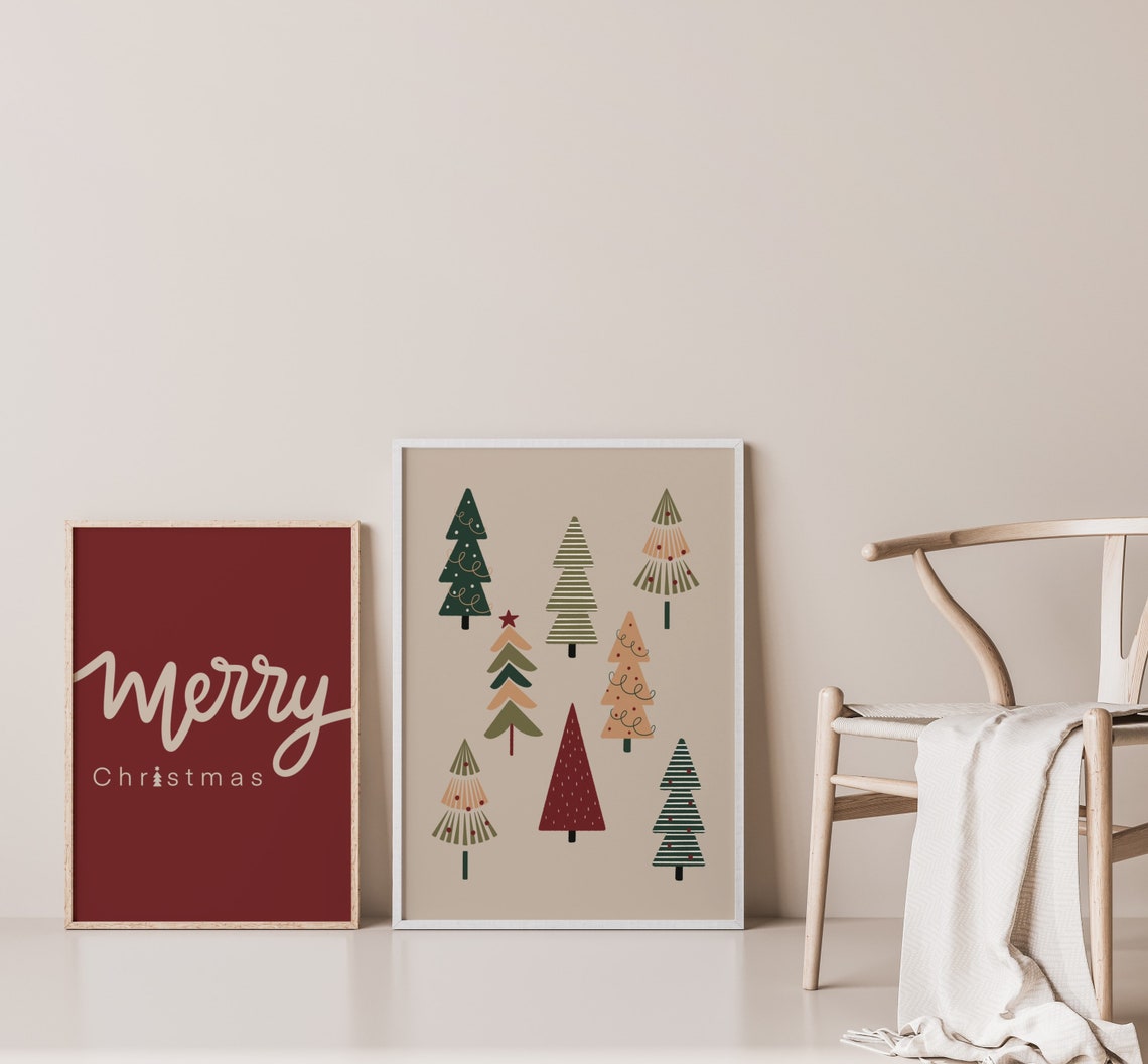Gallery Set of 2 Christmas Prints. Xmas Printable Home Decor. Merry ...