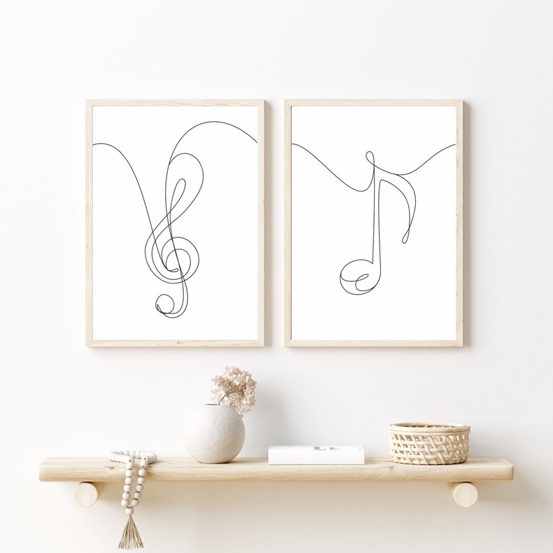 Musical Notes Set of 2. Treble Clef and Eighth Note Print. | Etsy