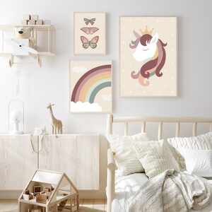 Unicorn and Rainbow Set of 2 Prints, Digital Print, Girl's Room Decor ...