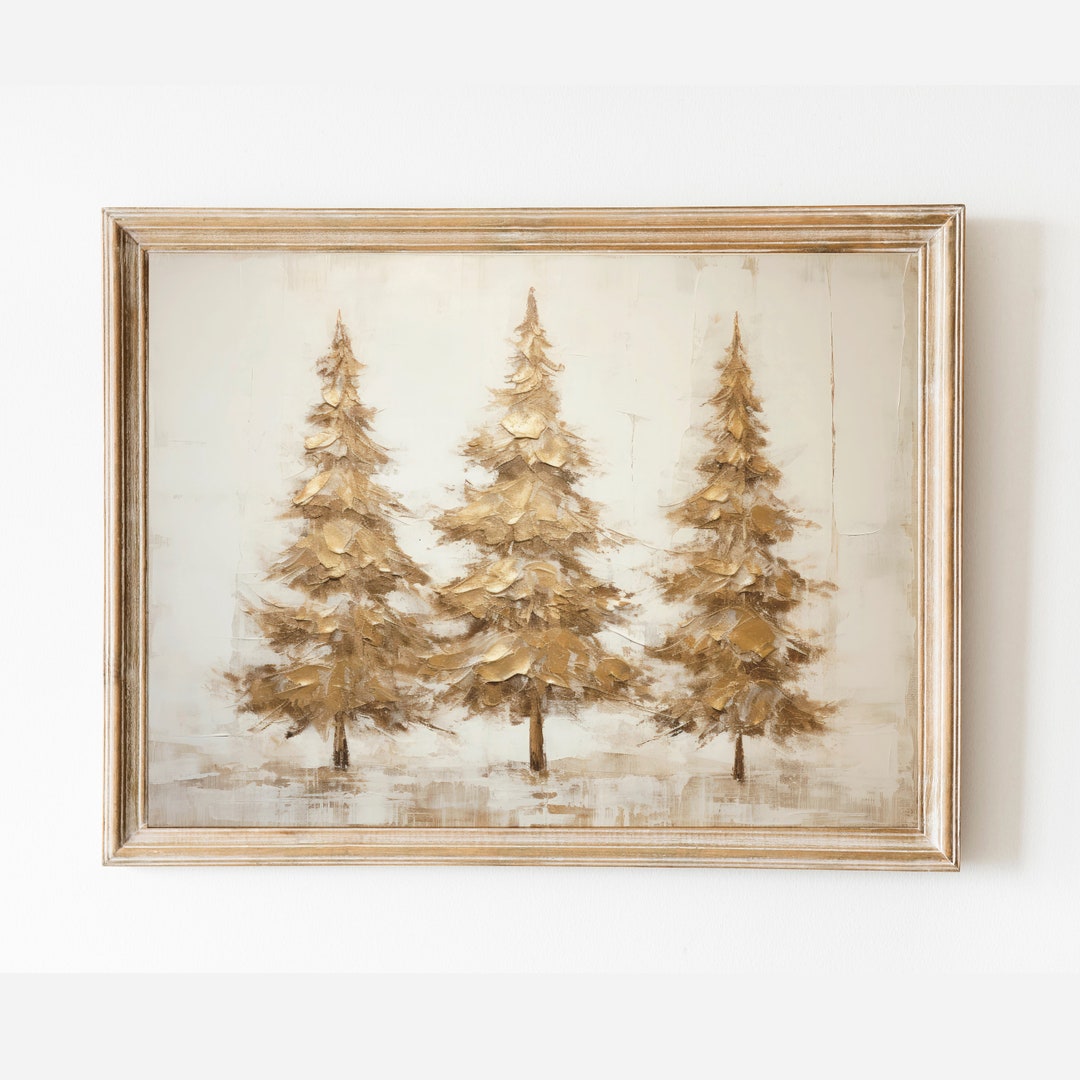Golden Christmas Trees Wall Art. Christmas Trees Print. Christmas Wall ...