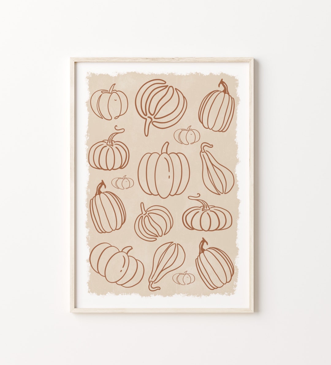 Pumpkin Fall Print, Fall Printable Wall Art, Rustic Fall Line Art, Rust ...