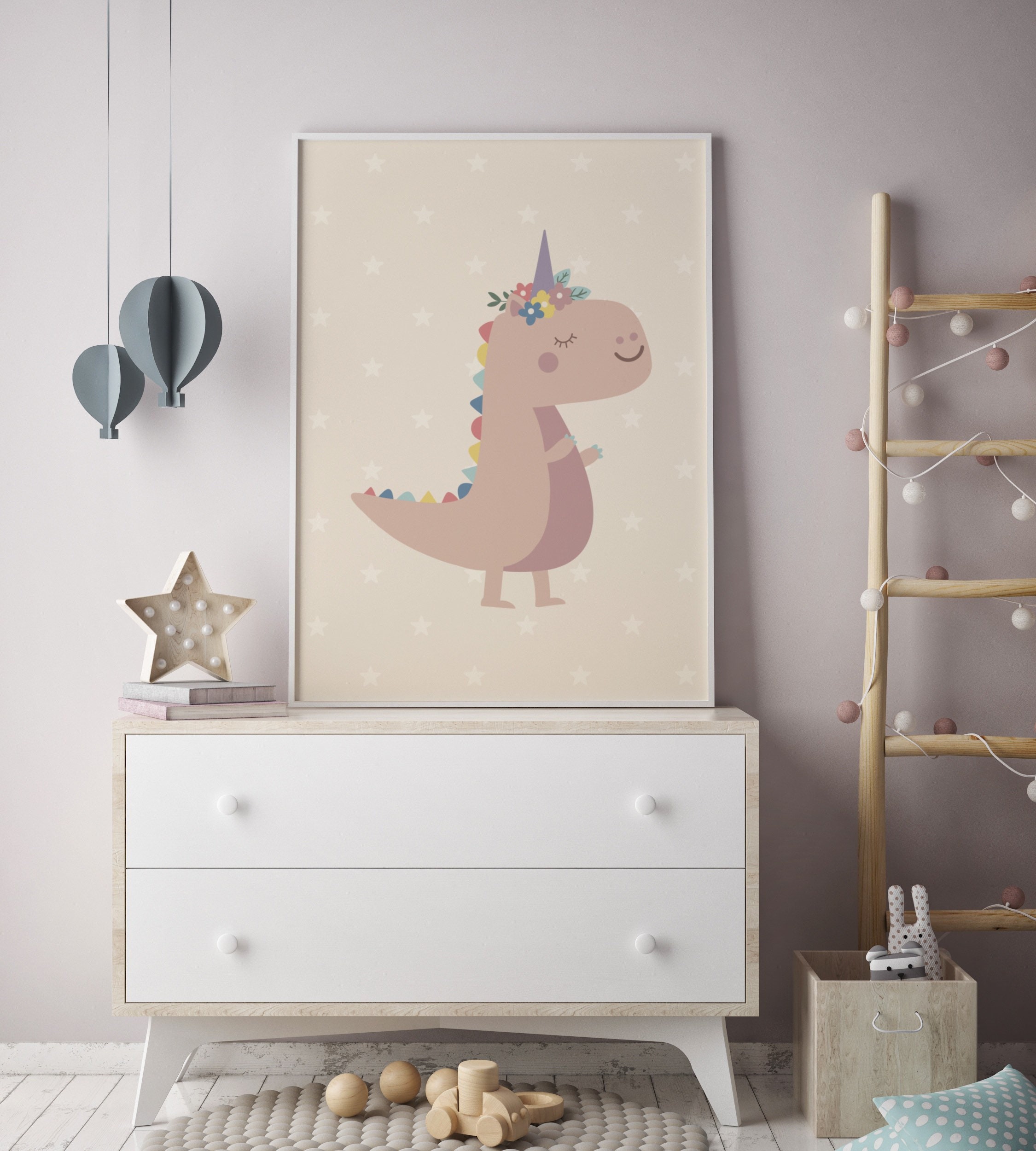 Dinosaur Wall Decor, Modern Dinosaur Wall Art, Nursery Print, Girl ...