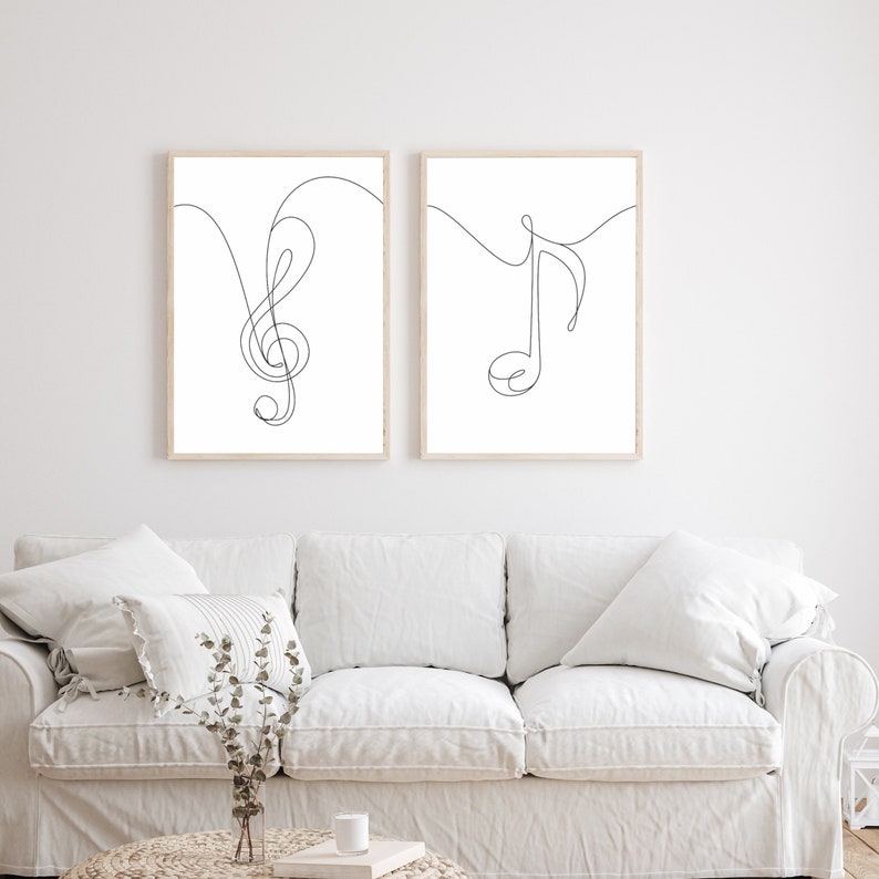 Musical Notes Set Of 2 Treble Clef And Eighth Note Print Etsy