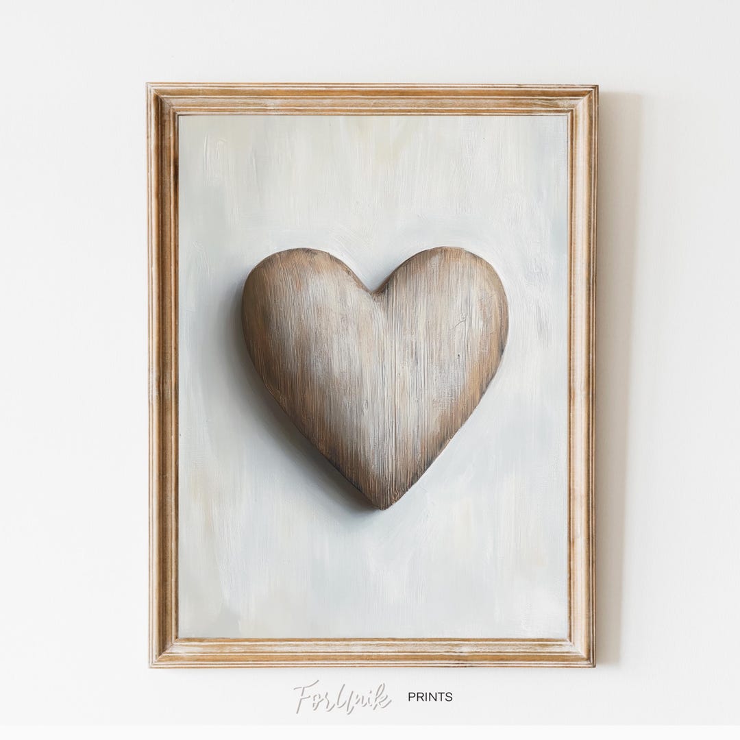 Valentines Neutral Heart Print. Valentine's Day Wall Art. Oil Painting ...