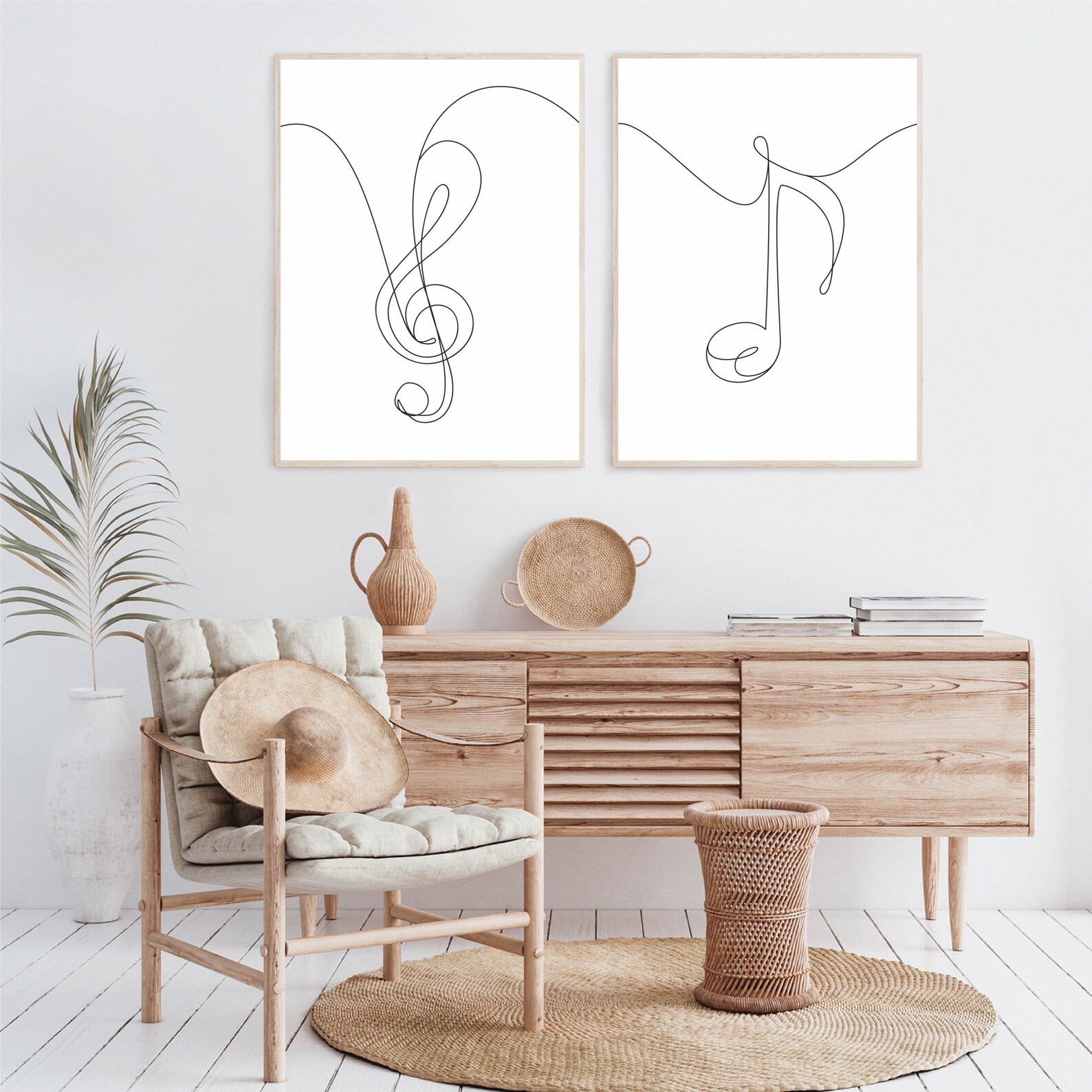 Musical Notes Set of 2. Treble Clef and Eighth Note Print. | Etsy