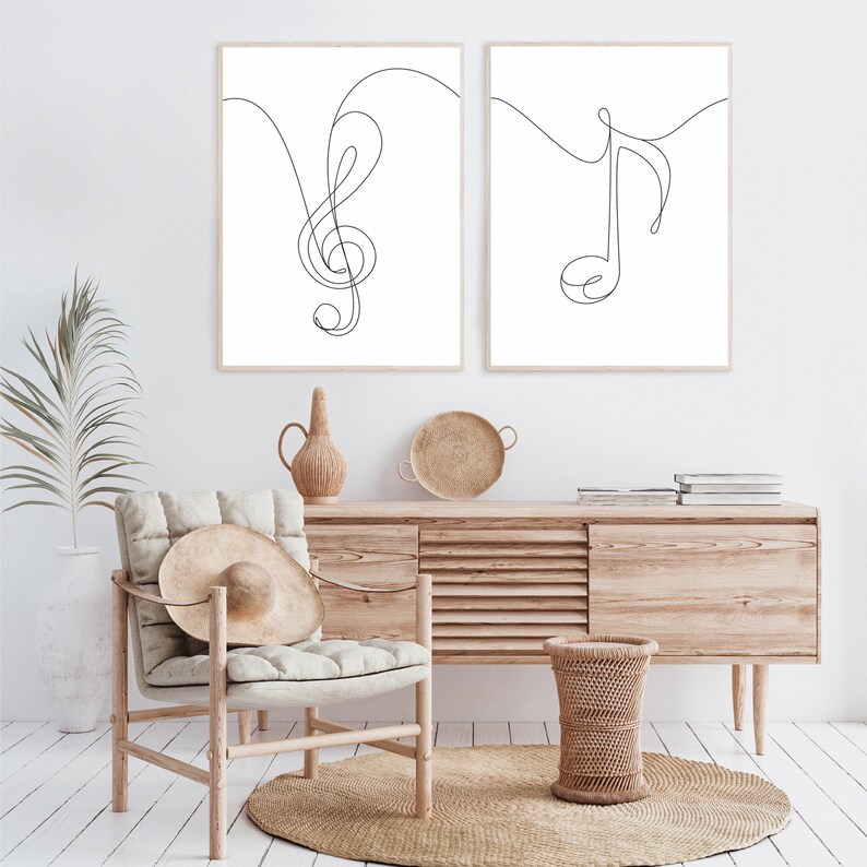 Musical Notes Set of 2. Treble Clef and Eighth Note Print. | Etsy