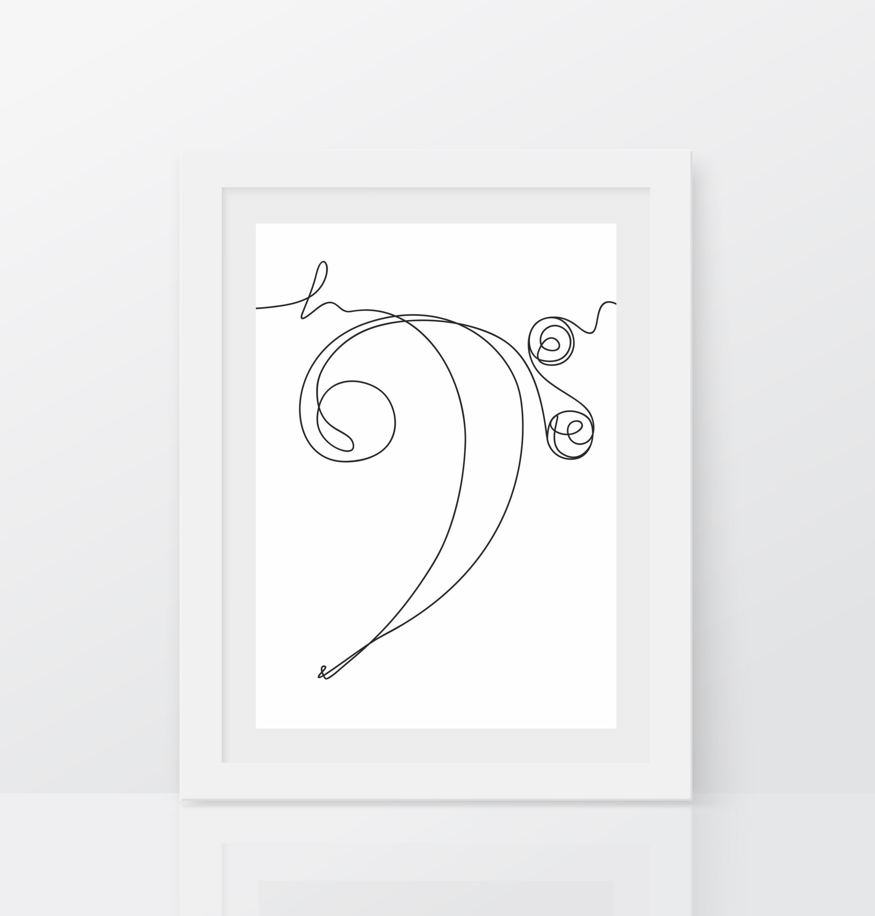 Bass Clef Art Print. Minimalist Line Drawing, Bass Clef Poster. Music ...