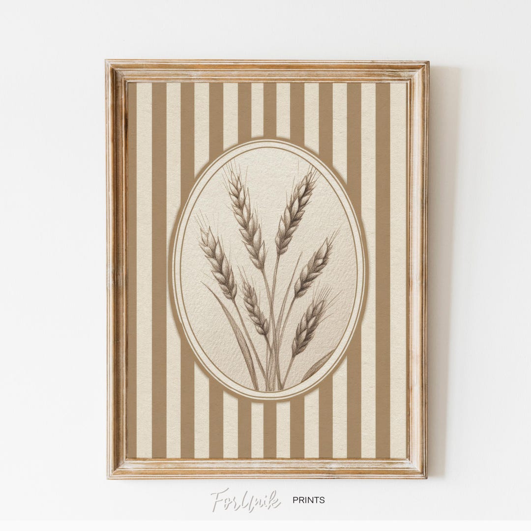 Wheat Printable Wall Art. Striped Vintage Frame Print. Ears of Wheat ...