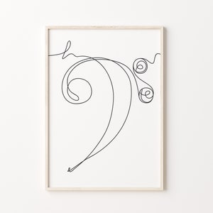 Bass Clef Art Print. Minimalist Line Drawing, Bass Clef Poster. Music ...