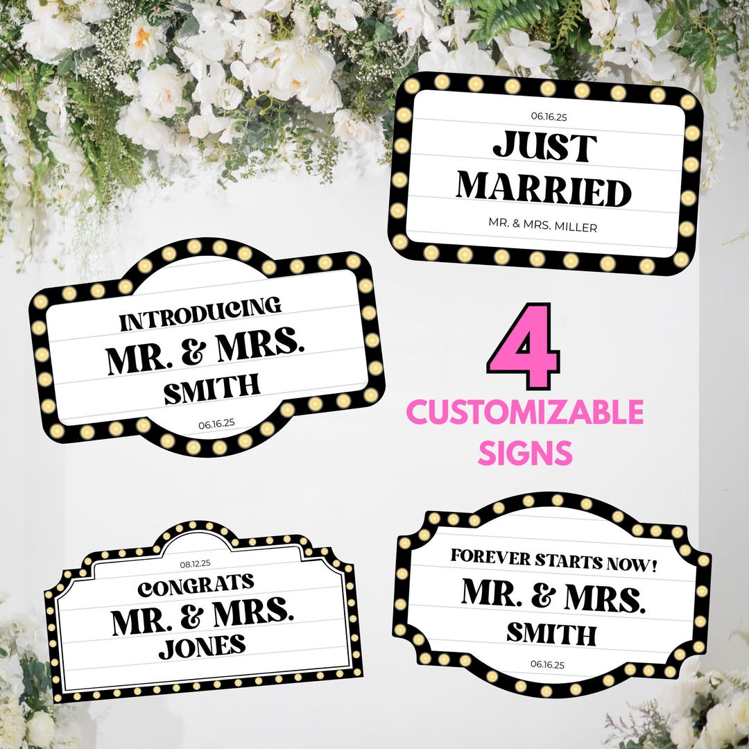 Customizable Wedding Bottle Service Signs (set of 4) | Marquee Theme ...