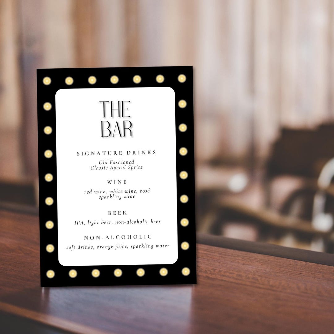 Customizable Wedding Bar Sign | Marquee Theme Editable Canva Template ...