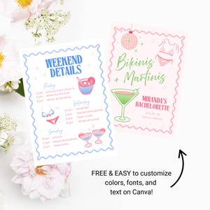 Bachelorette Itinerary Bikinis and Martinis, Party Invitation, Beach ...