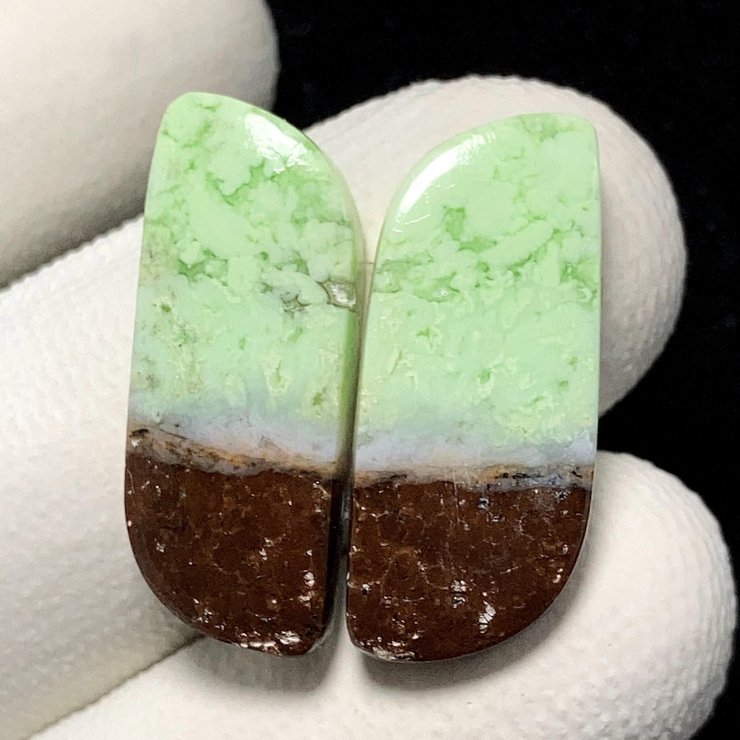 Boulder Lemon Chrysoprase Pair, Freeform Cabochon, 25x10x4 MM, 21 CTS ...