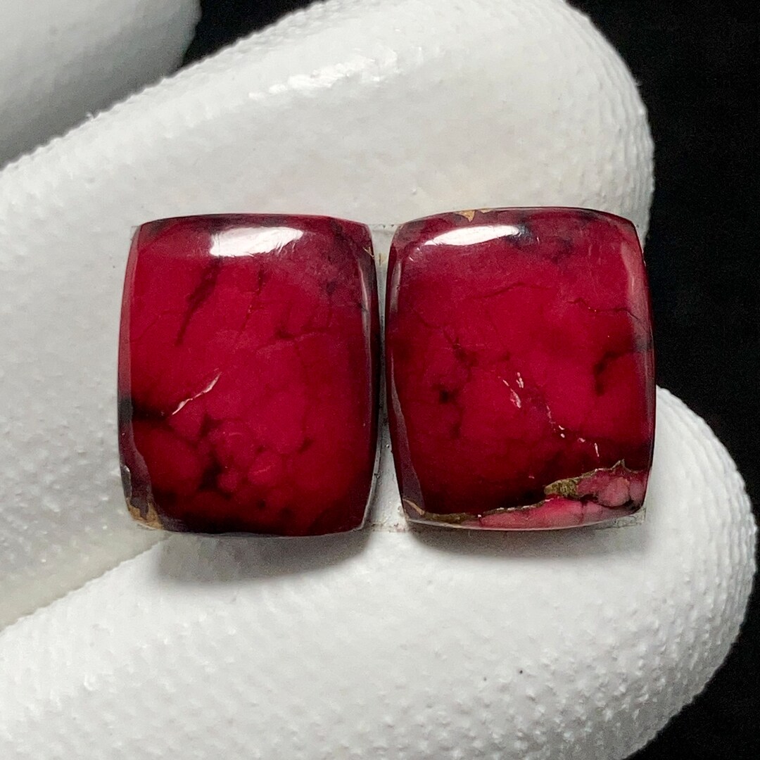 Red Rose Dhalia Copper Mohave Turquoise Pair, Cushion Cabochon ...