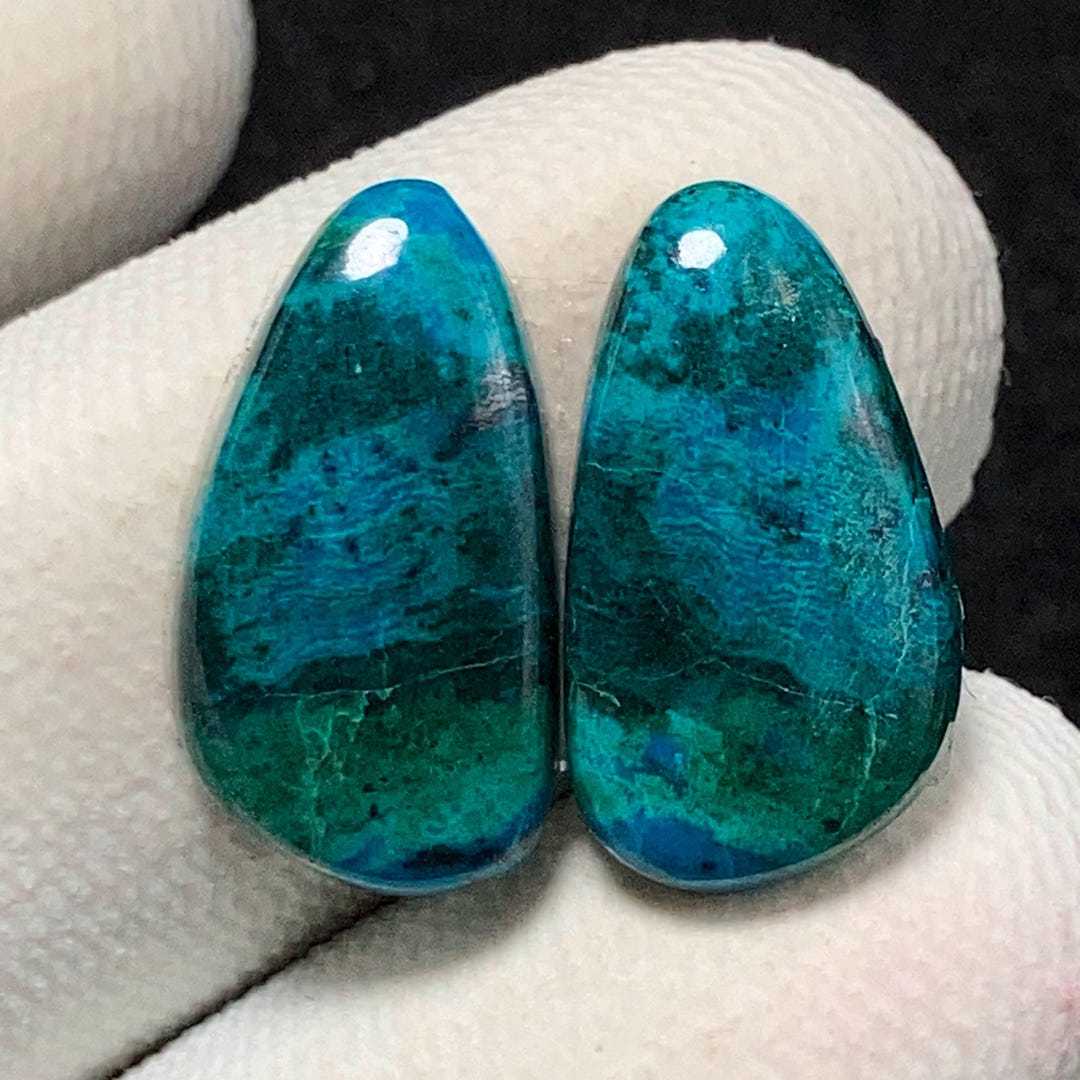 Natural Chrysocolla Gem Silica Pair, Freeform Cabochon, 18x10x3 MM, 11 ...