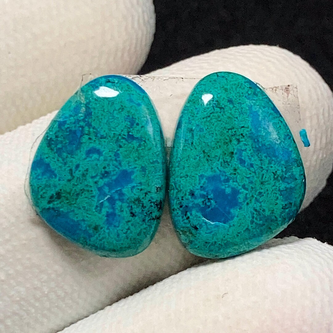 Natural Chrysocolla Gem Silica Pair, Freeform Cabochon, 15x11x3 MM, 10 ...