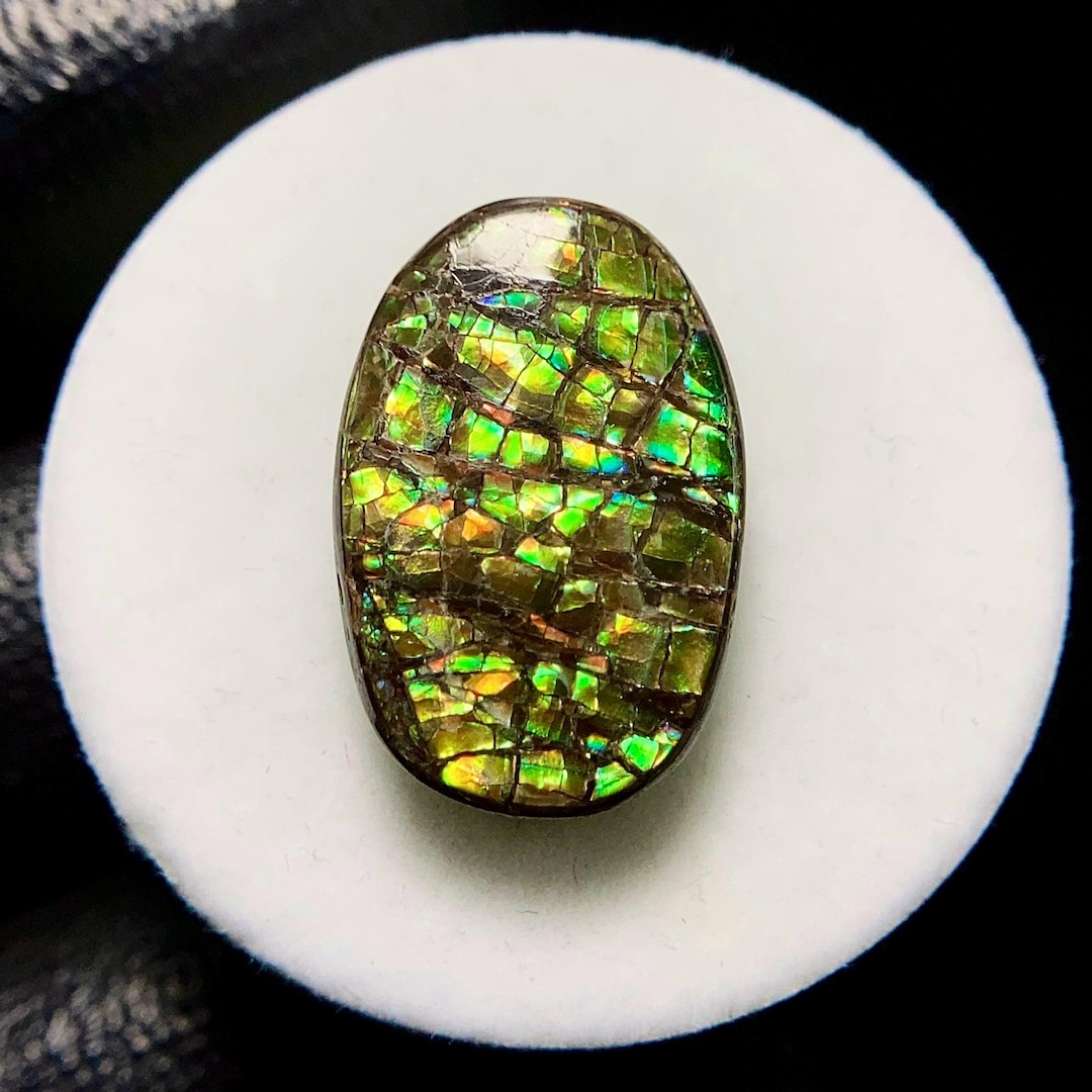 Green Fiery Dragon Skin Ammolite, Oval Cabochon, 20x13x5 MM, 15 CTS ...