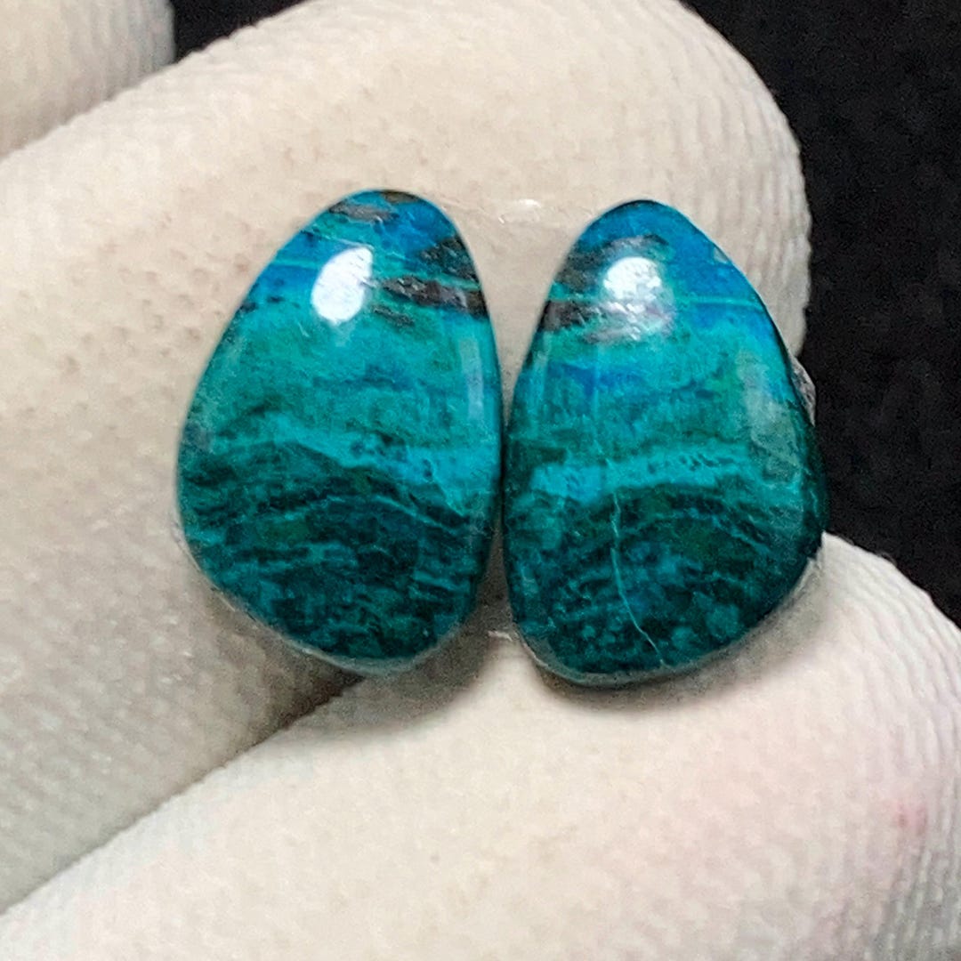 Natural Chrysocolla Gem Silica Pair, Freeform Cabochon, 12x8x3 MM, 7 ...