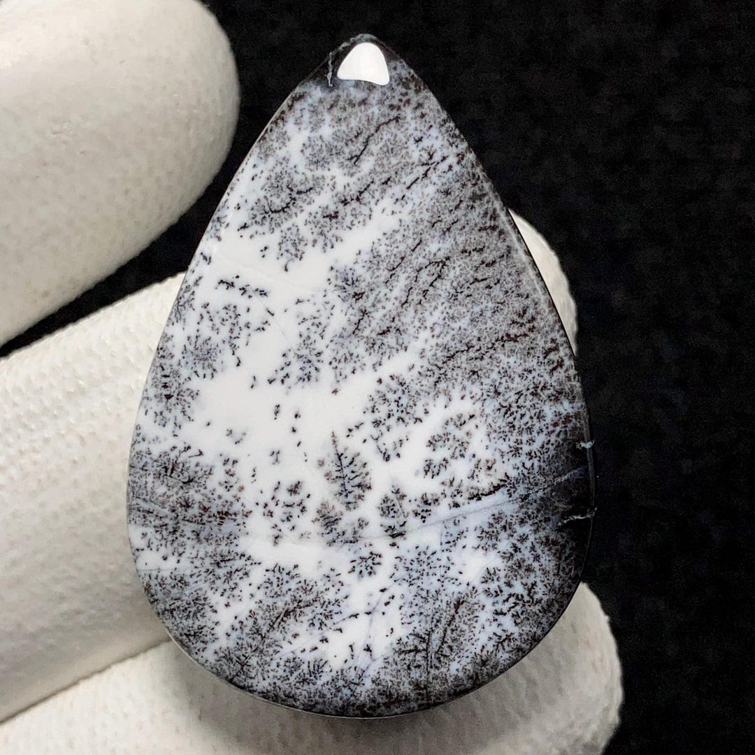 Merlinite AKA Dendritic Opal, Pear Cabochon, 34x23x5 MM, 35 CTS ...