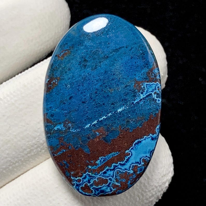 Cerulean Blue Shattuckite Cuprite, Oval Cabochon, 34x22x6 MM, 45 CTS ...