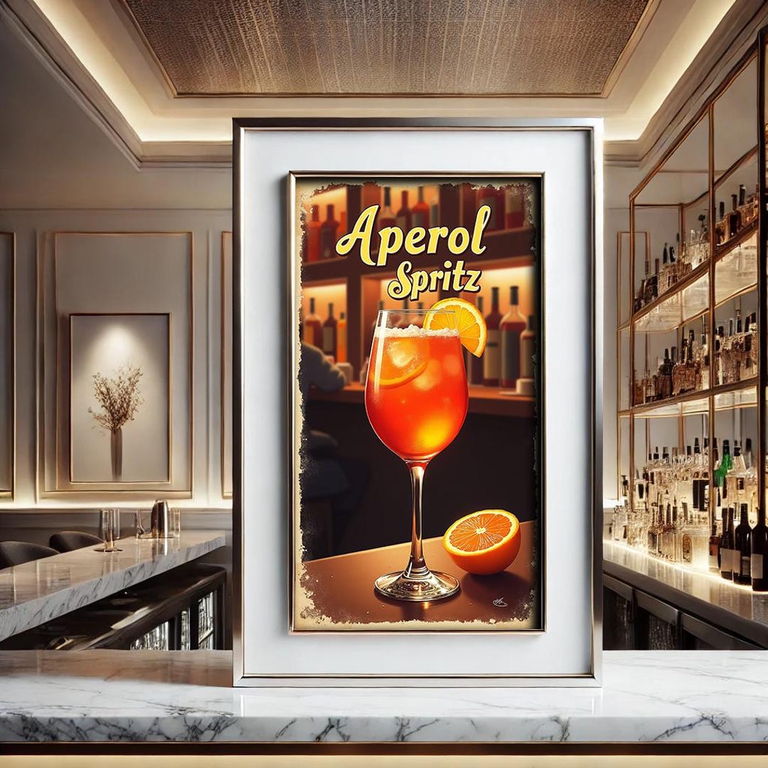 Aperol Spritz Cocktail Vintage Print 9:16 Ratio, Bar Cart Decor ...