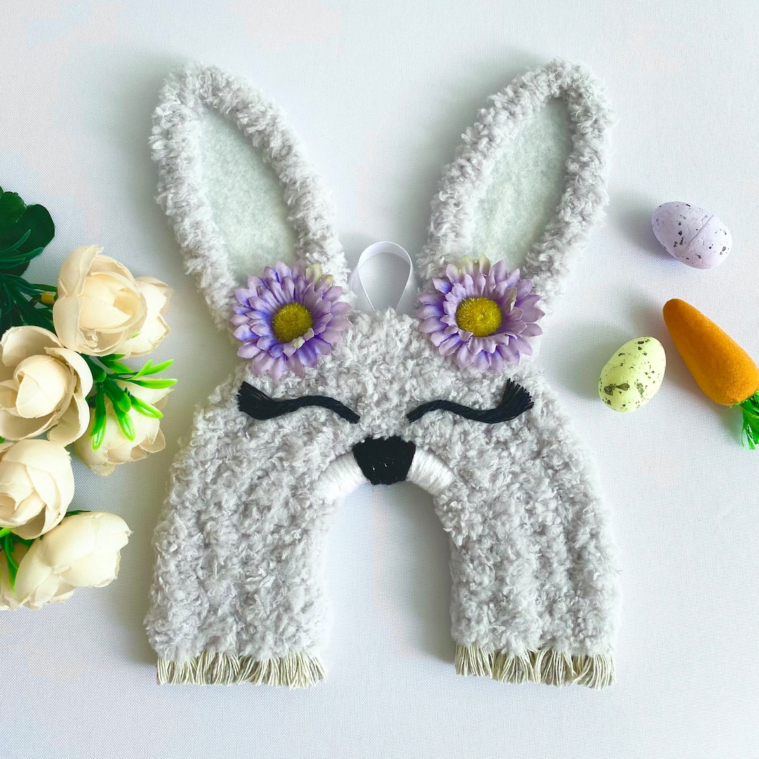 Bunny Rabbit Macrame Rainbow Animal Wall Hanging Spring Door / Home ...