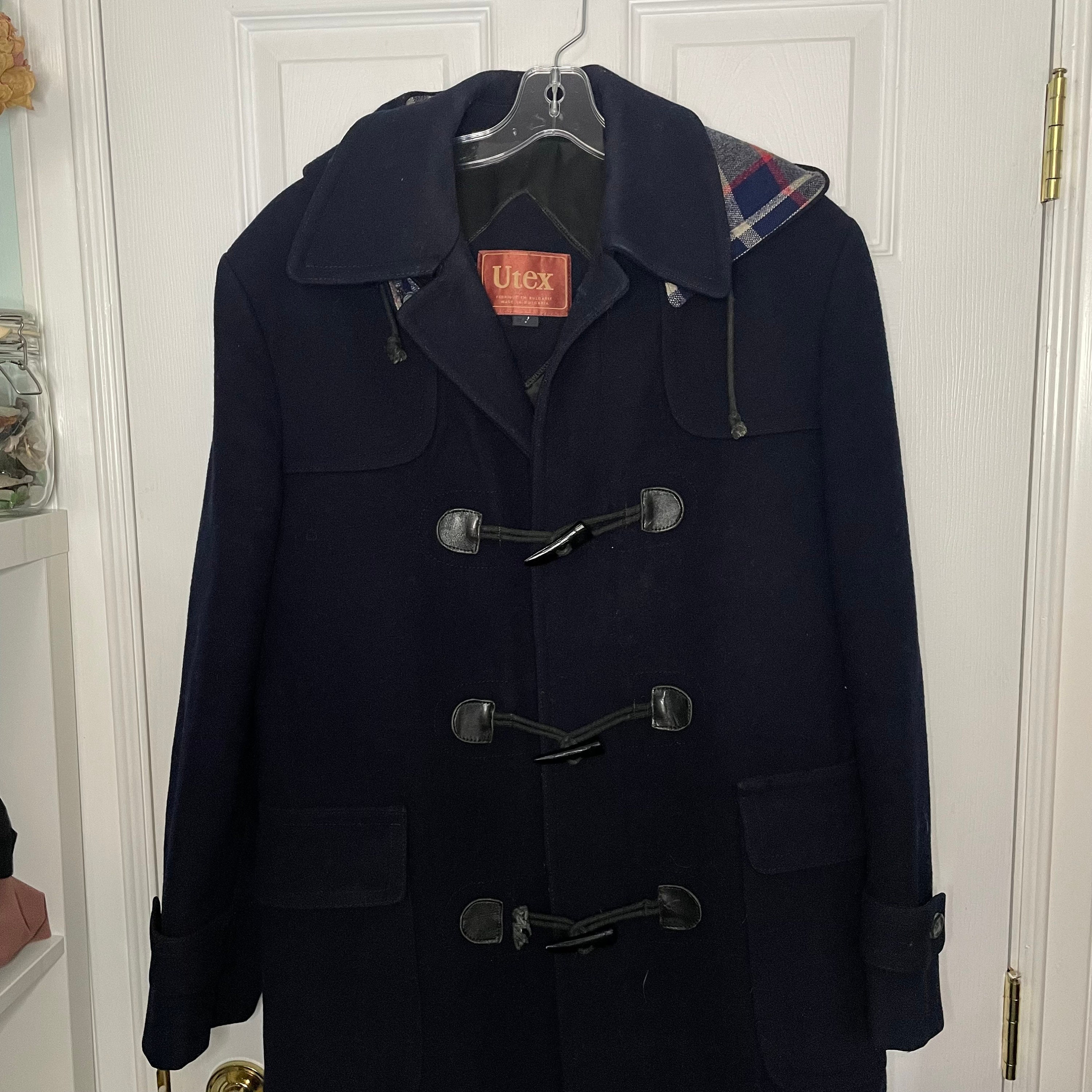 Utex Vintage Wool Navy Blue Toggle Duffle Coat Large - Etsy