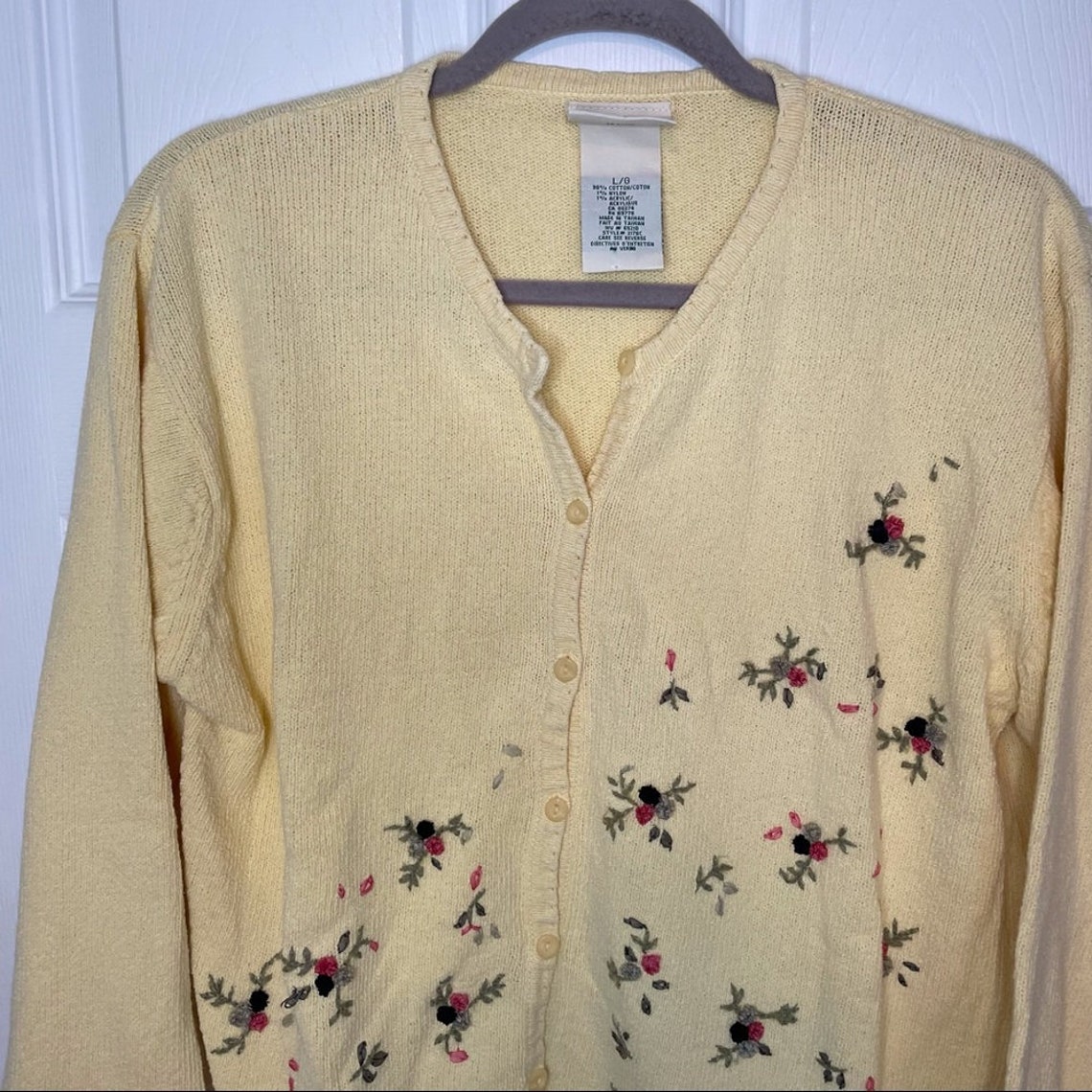 Vintage Northern Reflections Yellow Floral Embroidered Cardigan Grandma ...