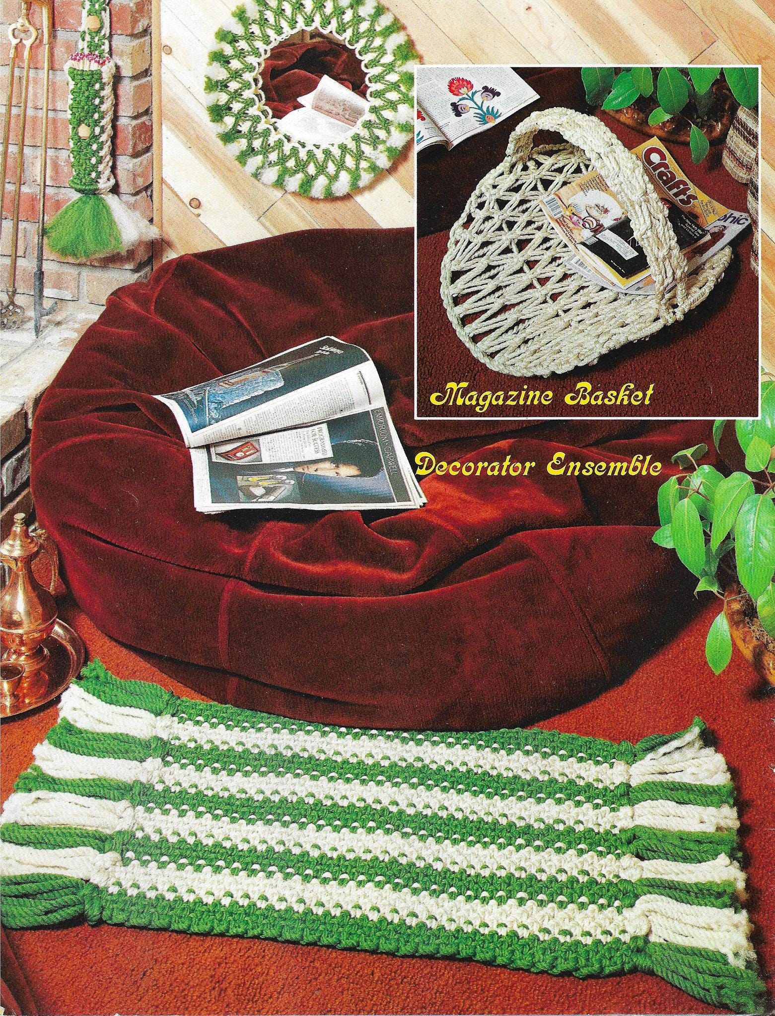 Vintage Macrame Diaper Caddy Pattern, Macrame Lampshade, Rug, Mirror ...