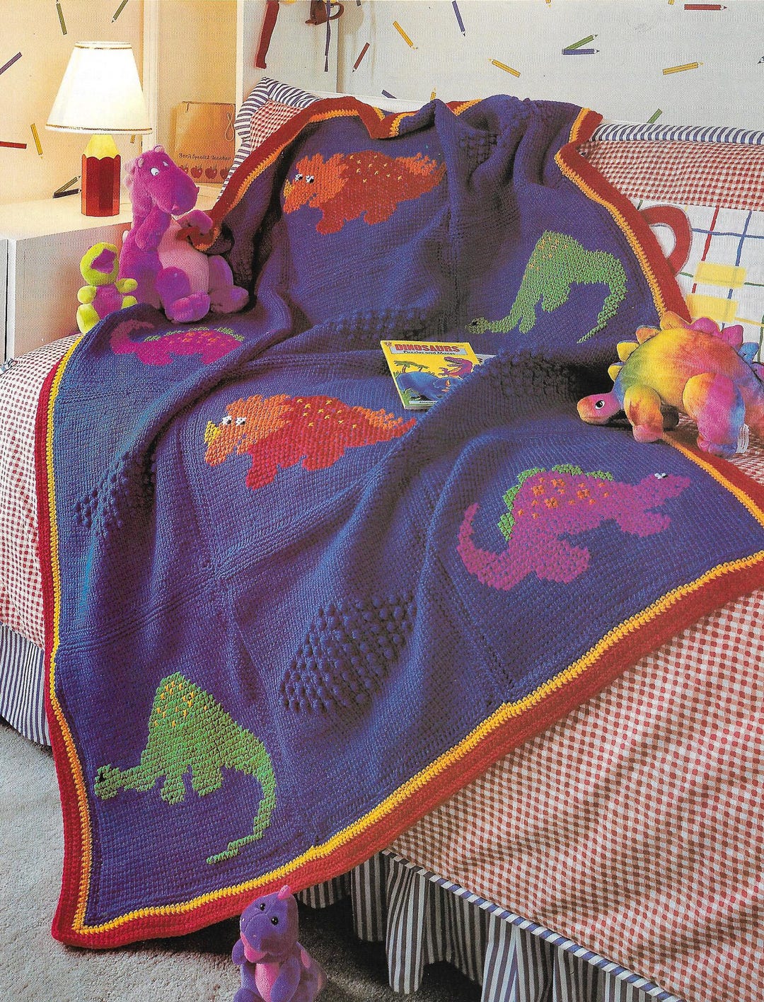 Vintage Crochet Afghan Pattern, Dinosaur Blanket, Digital Pattern ...