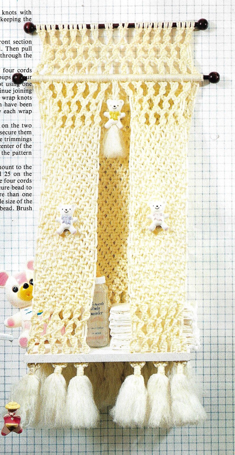 Vintage Macrame Diaper Caddy Pattern, Macrame Lampshade, Rug, Mirror ...