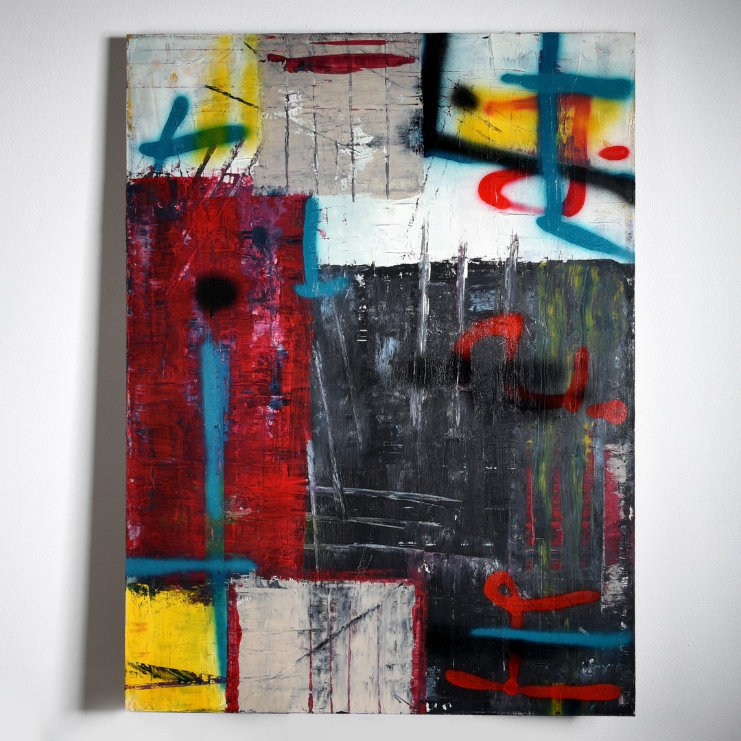 Modern Abstract Painting, Acrylic Paint Technique + Mix Media - Etsy
