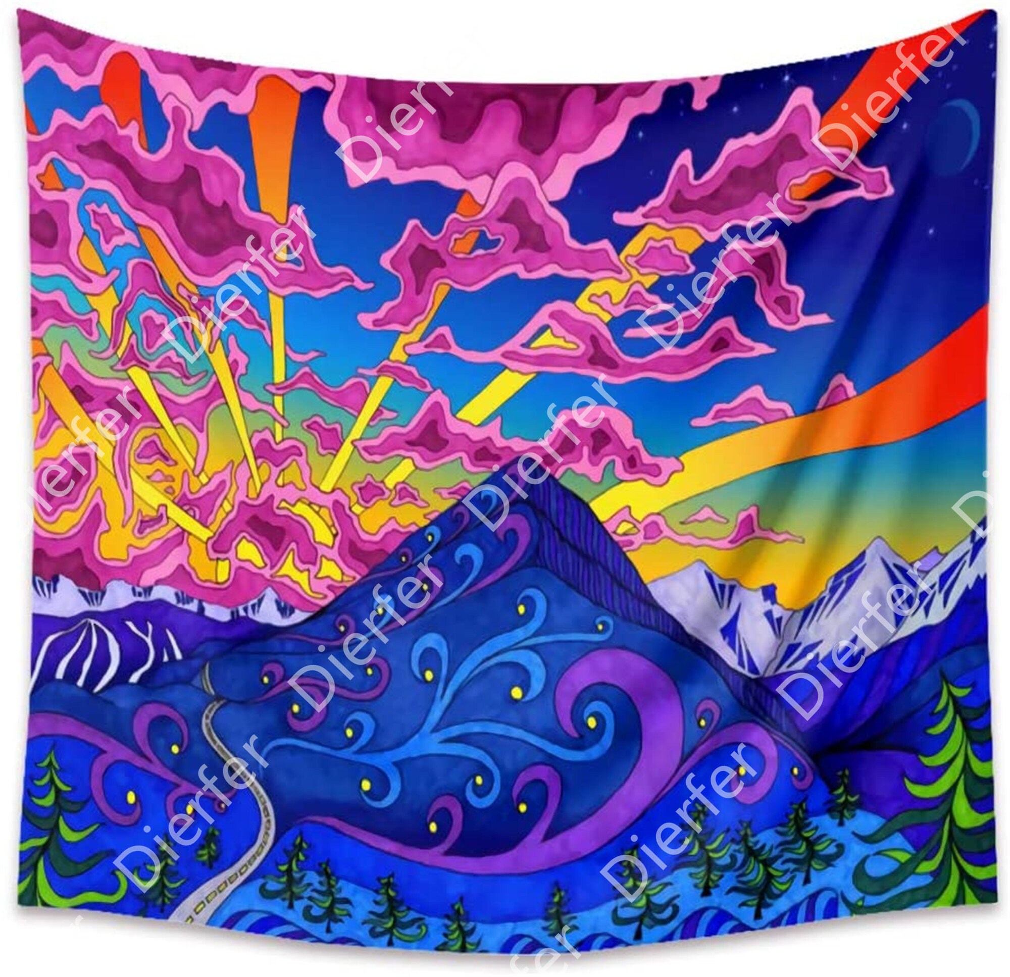 Trippy Mountain Tapestry Psychedelic Sunrise Sunset Wall | Etsy
