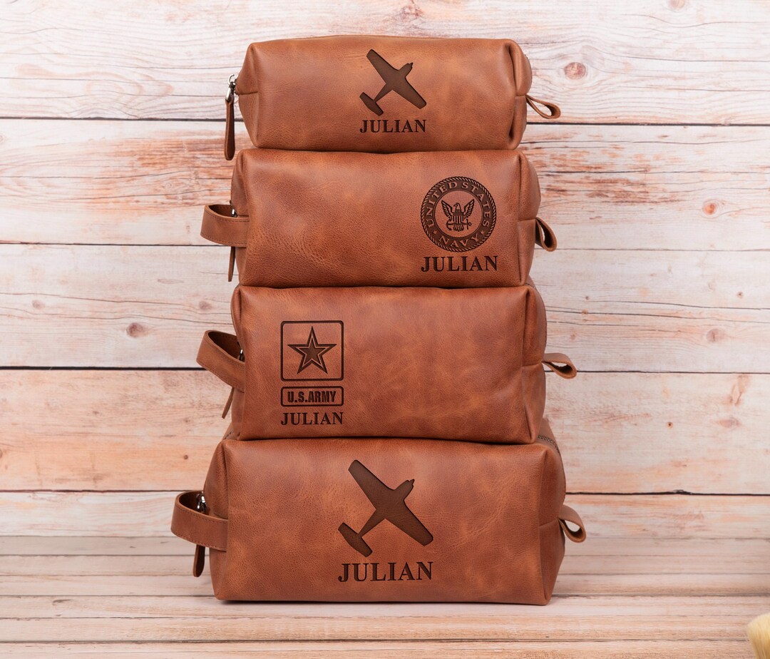 Personalized Army Staff Leather Dopp Kit: Military Design, Custom ...