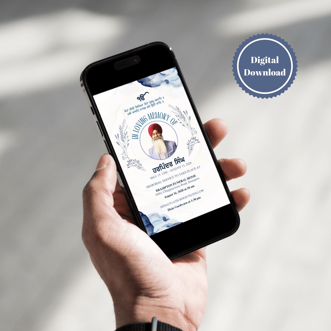 Sikh Funeral Invitation Template: Punjabi Bhog Card (editable in Canva ...