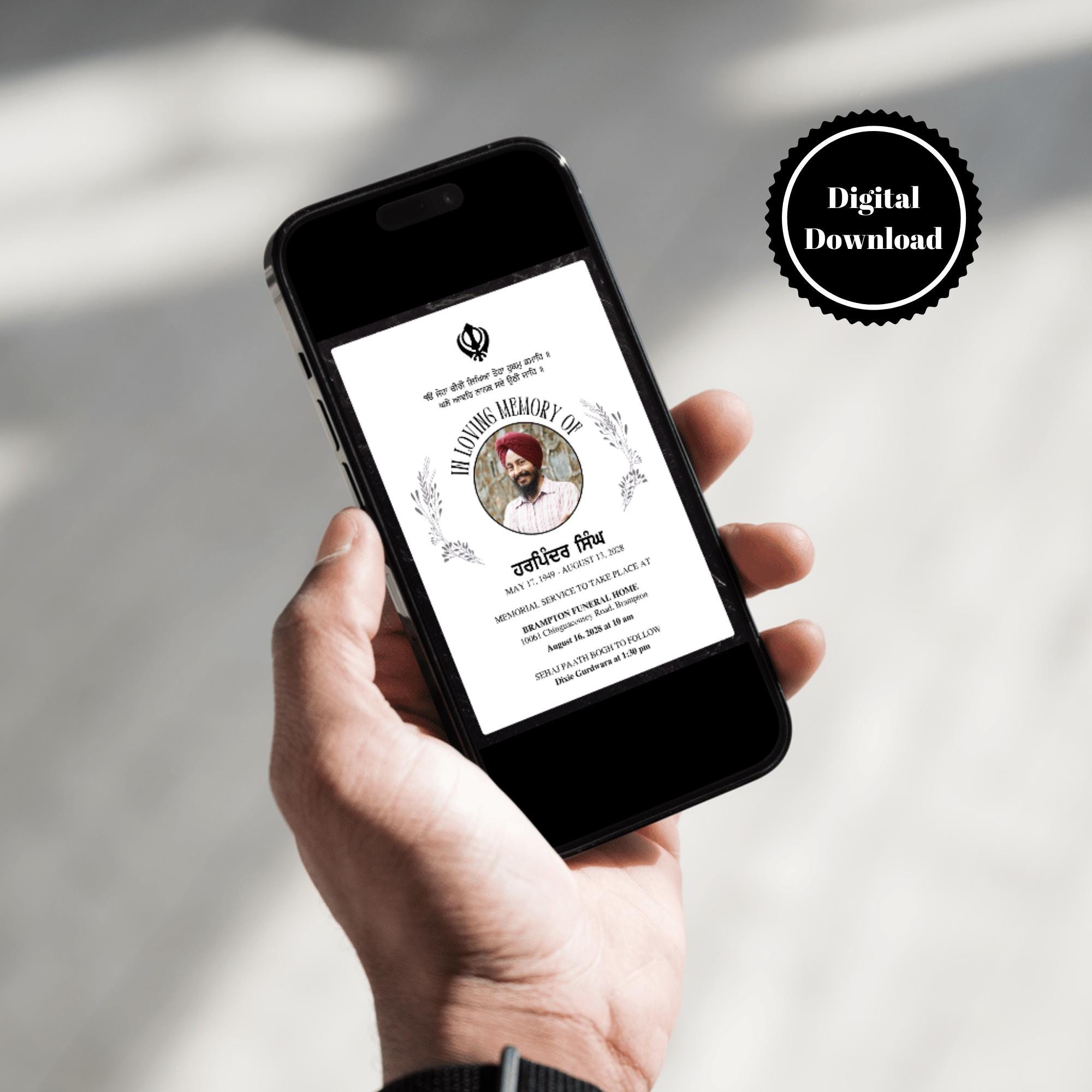 Punjabi Sikh Funeral Invitation Card | Editable Obituary Template ...