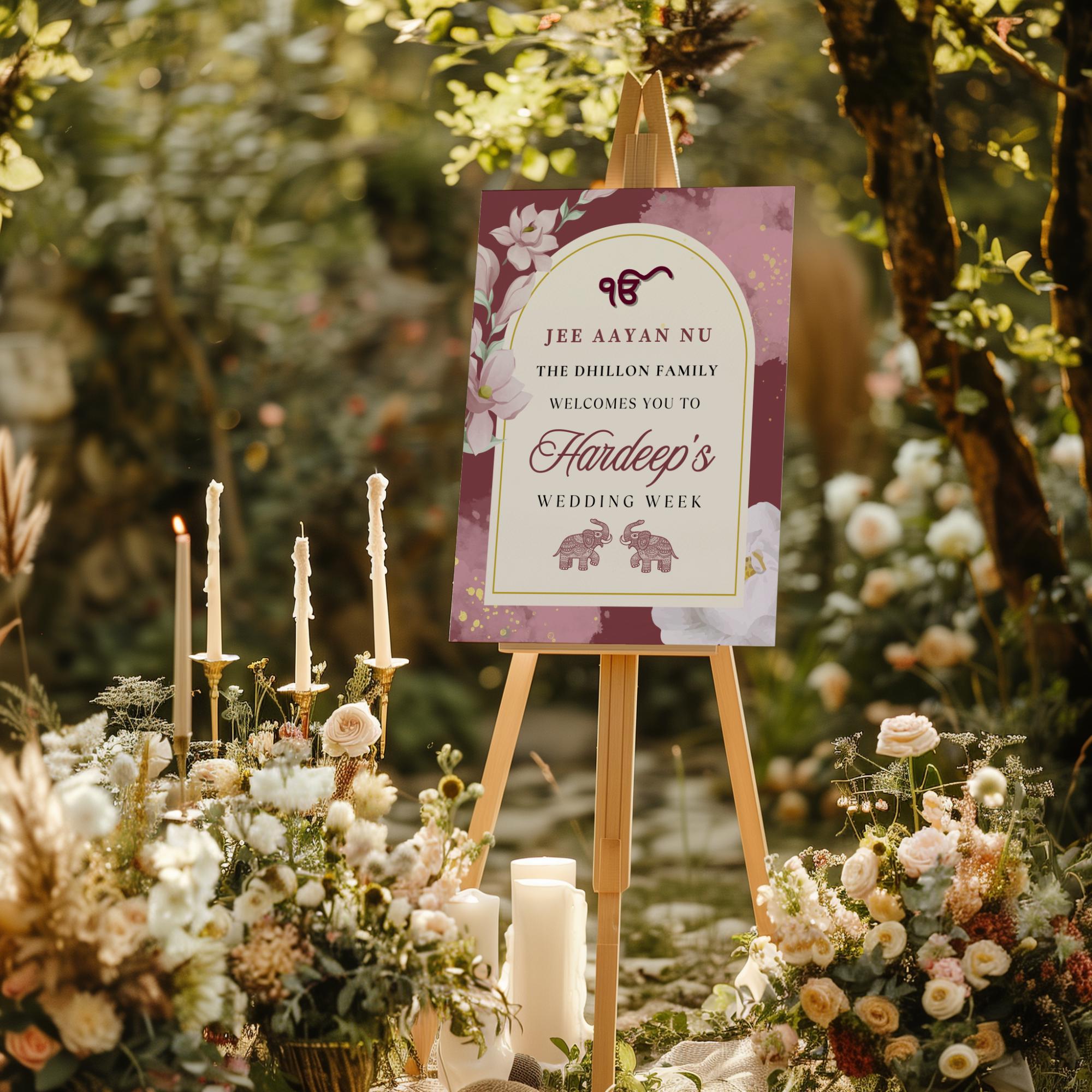 Customizable Indian Wedding Welcome Sign: Mauve Floral Decor (digital ...