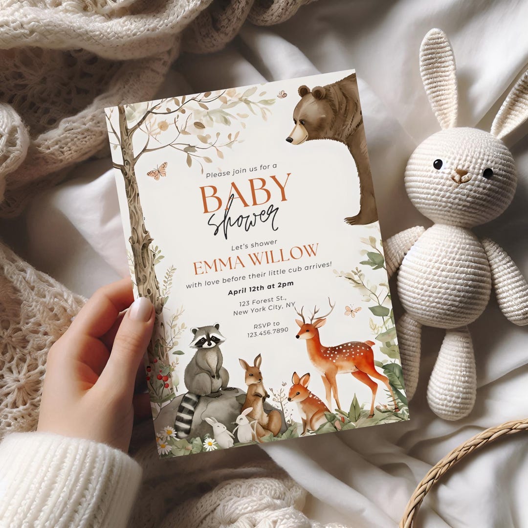Editable Baby Shower Invite | Forest Animal Themed Baby Shower ...