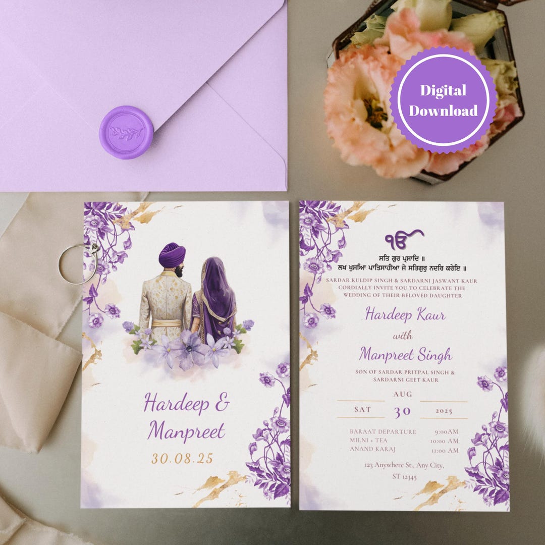Elegant Purple Sikh Wedding Invitation Bundle (digital Download) - Etsy
