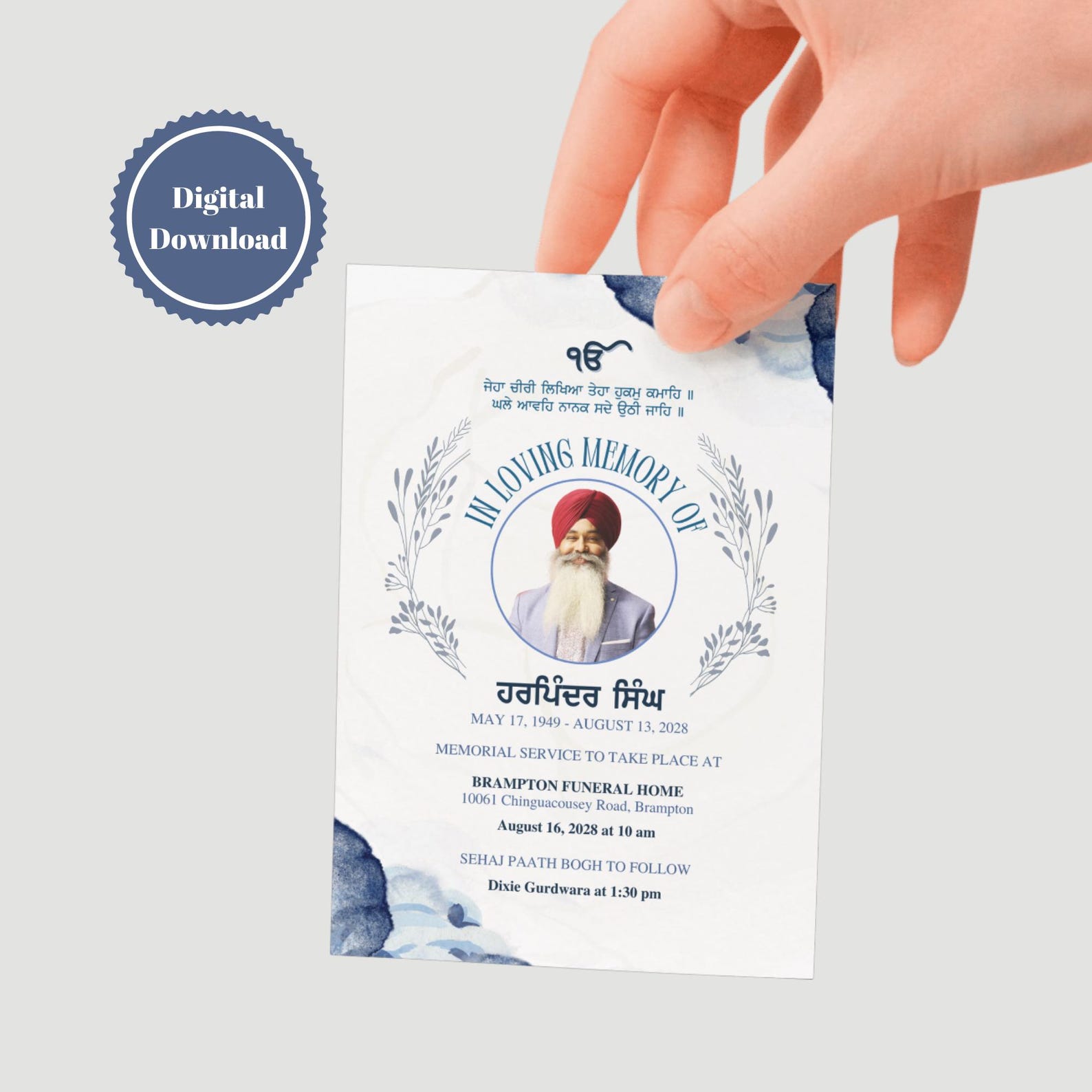 Sikh Funeral Invitation Template: Punjabi Bhog Card (editable in Canva ...