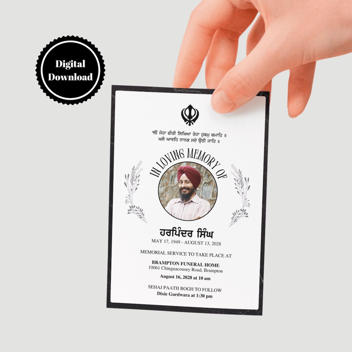Punjabi Sikh Funeral Invitation Card | Editable Obituary Template ...