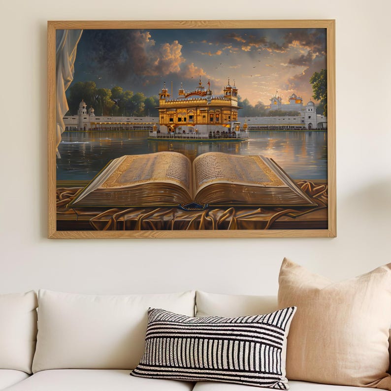 Spiritual Sikh Wall Art Poster | Sri Harmandir Sahib Painting Featuring the Guru Granth Sahib ...