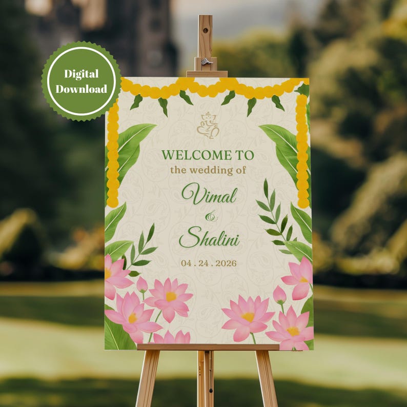 Floral South Indian Wedding Welcome Sign: Hindu, Tamil Telugu Decor ...
