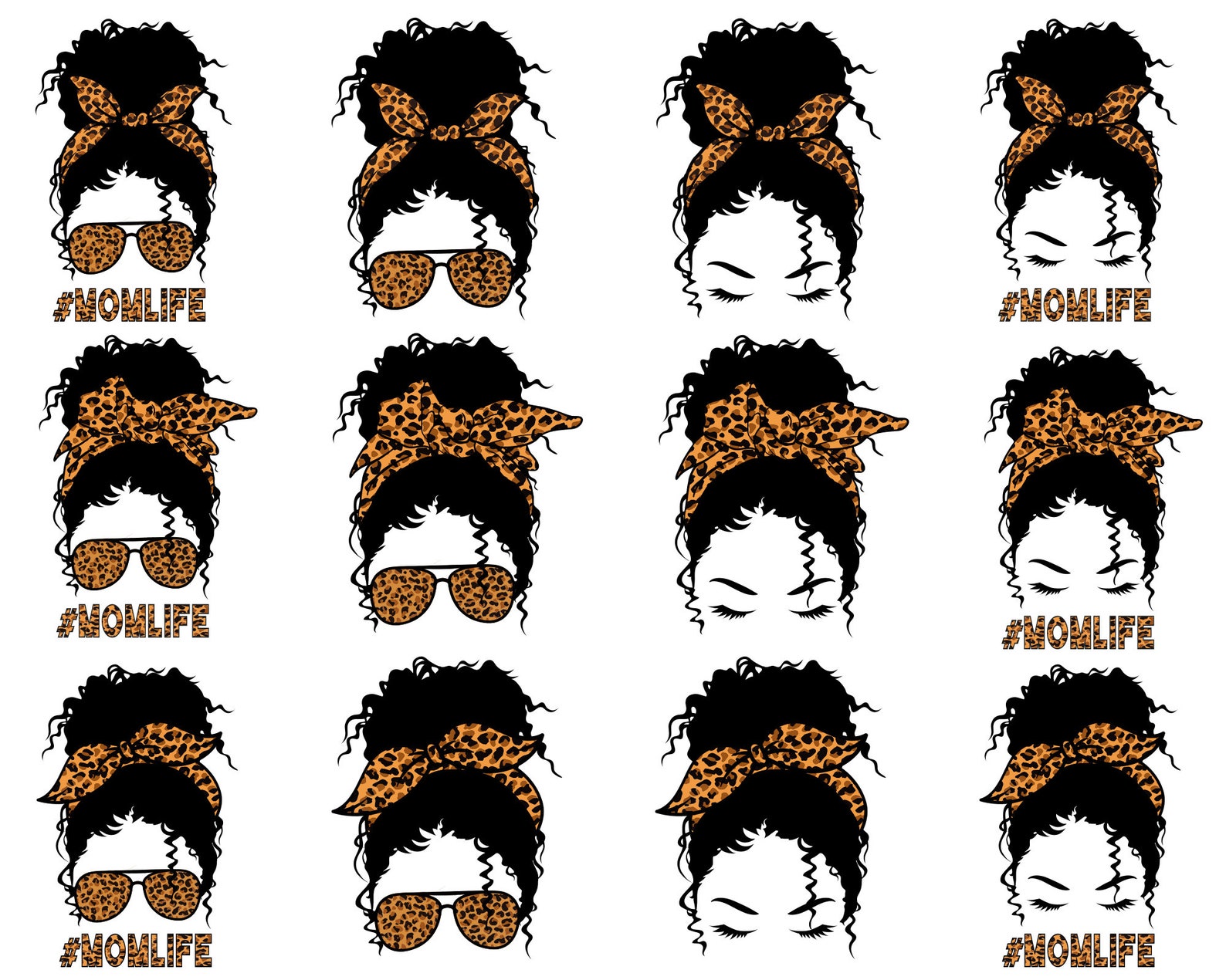 Messy Bun Svg Bundle Afro Women Messy Bun Svg Mom Life Etsy