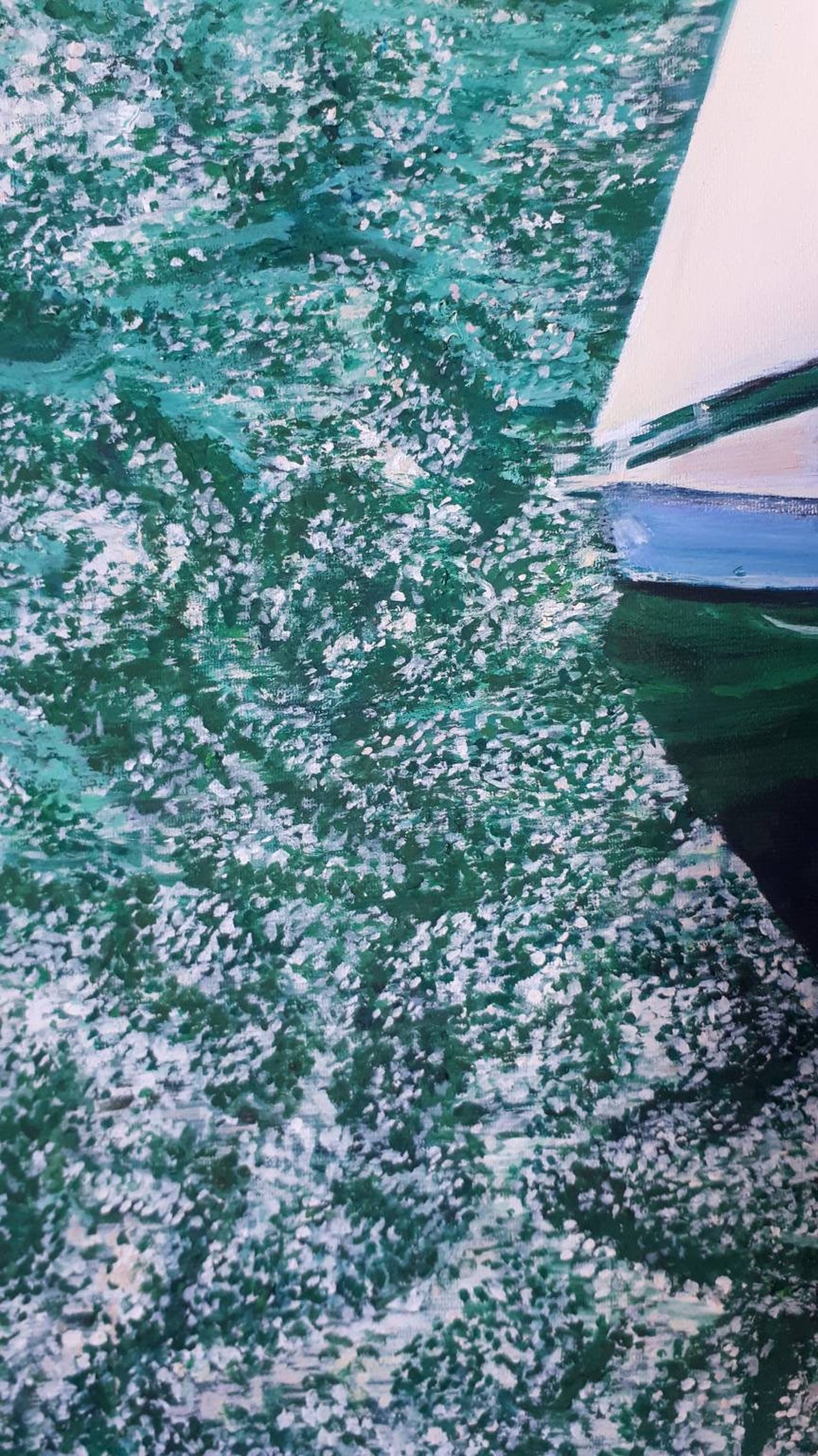Yacht on the Azure Sea. Original Oil Painting on Canvas, One of a Kind ...