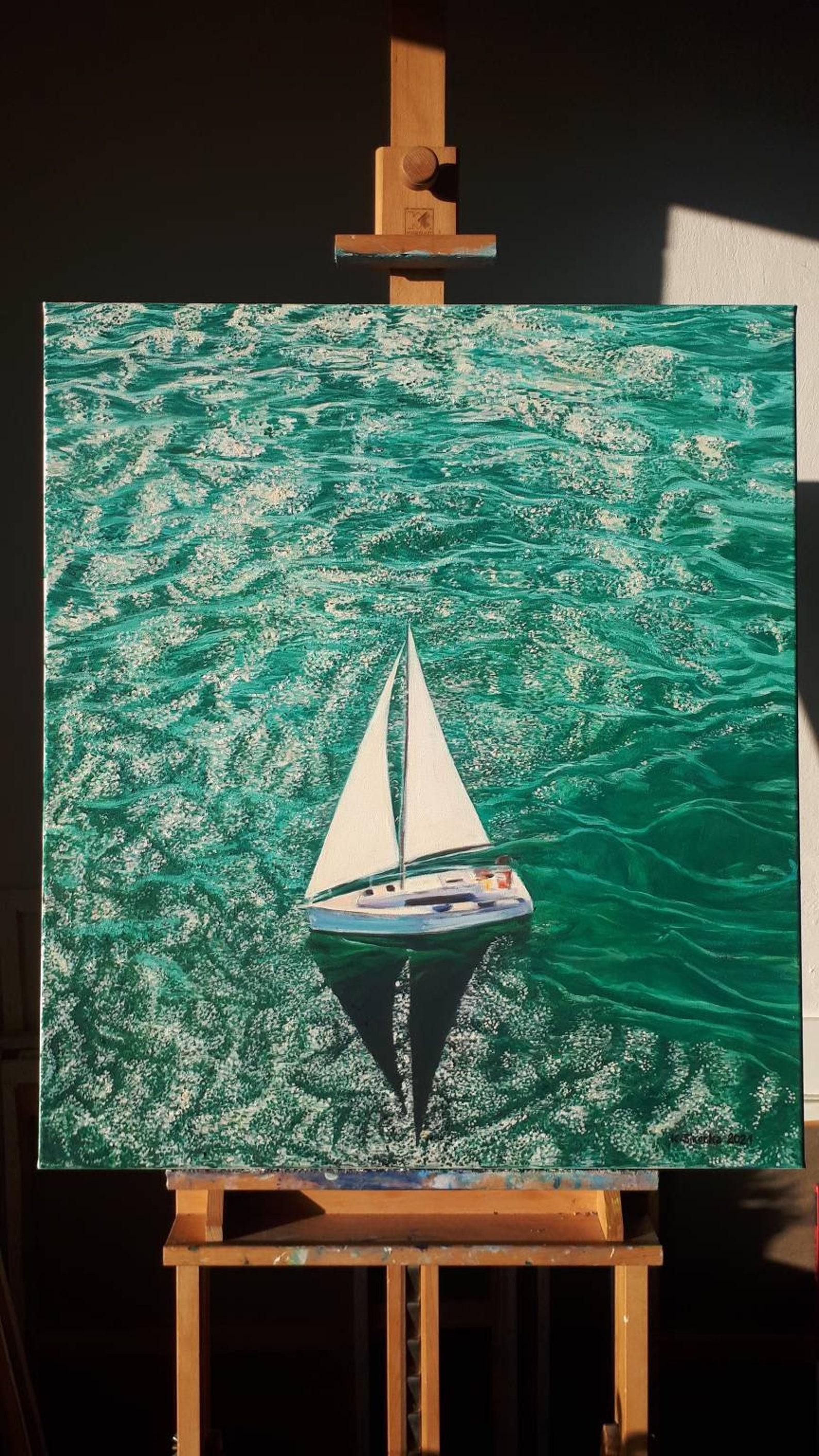 Yacht on the Azure Sea. Original Oil Painting on Canvas, One of a Kind ...